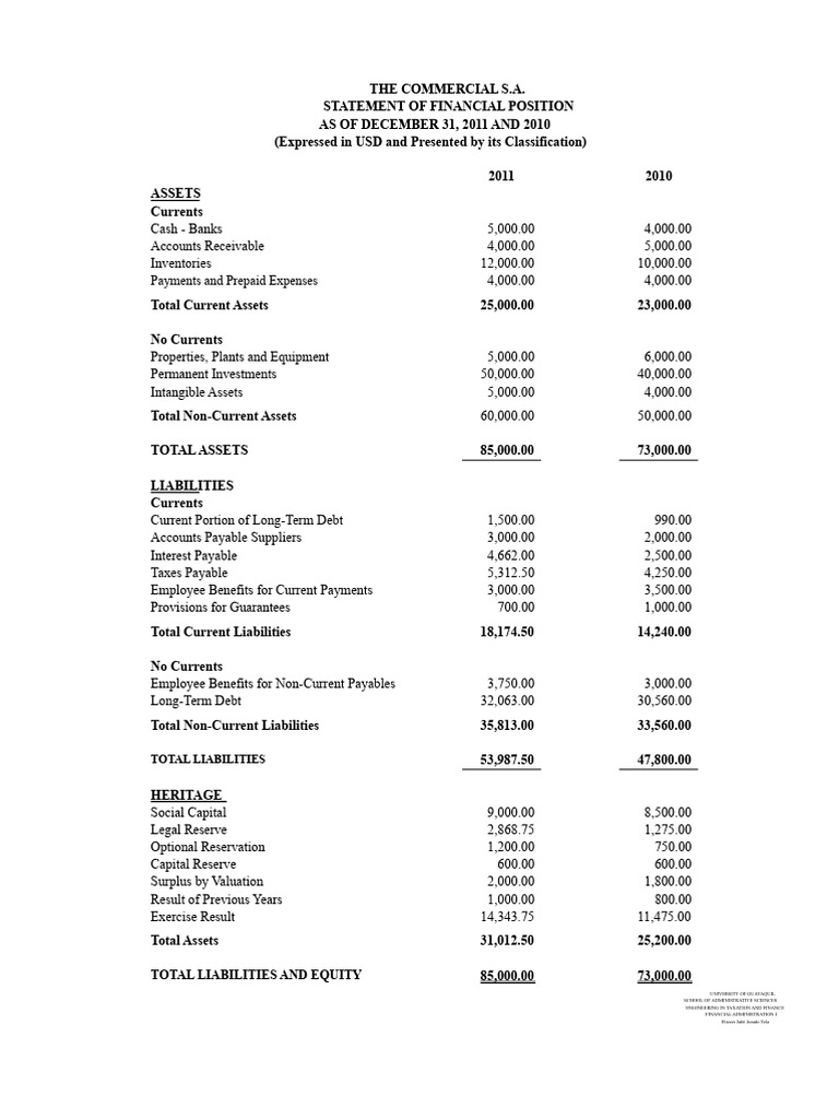Financial Position of The Commercial S.A. | PDF | Balance Sheet ...