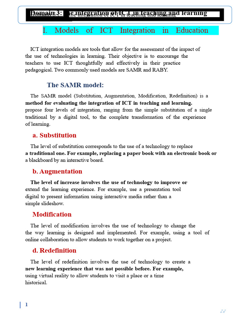 Domain 3: The Integration of ICT in Teaching and Learning. | PDF ...