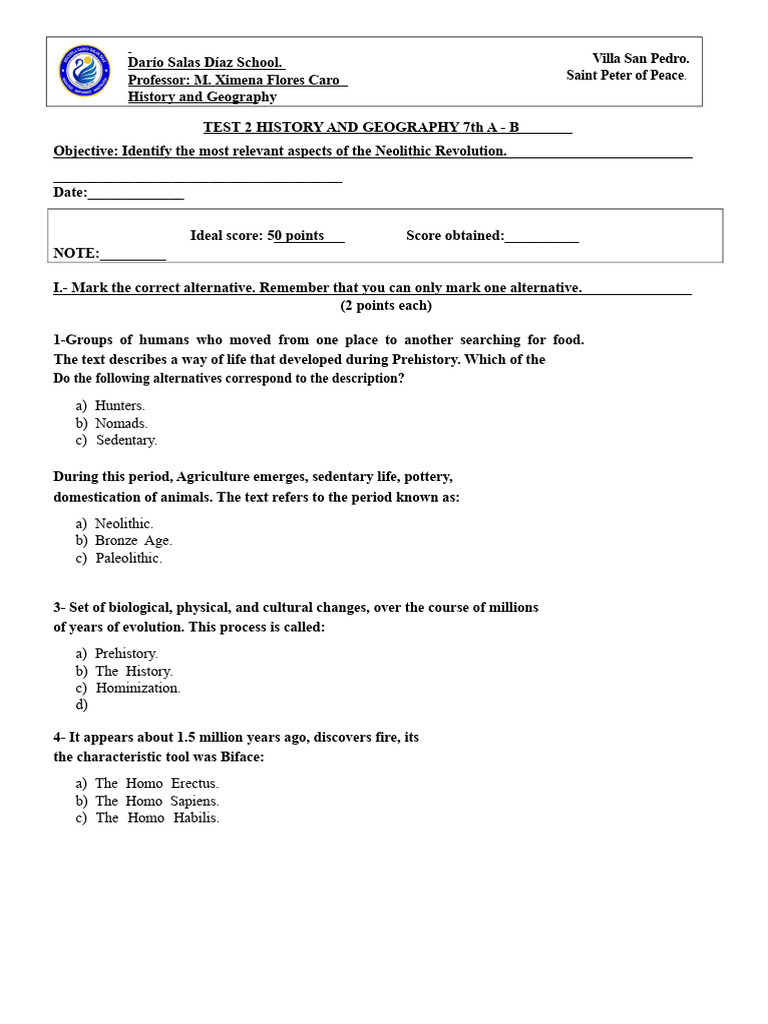 Neolithic Revolution Test | PDF | Homo | Neolithic