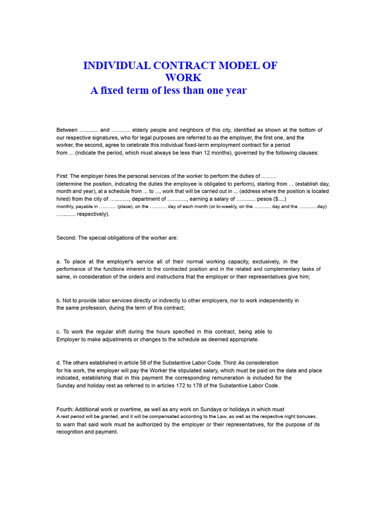 Fixed-Term Employment Contract Template | PDF | Employment | Overtime