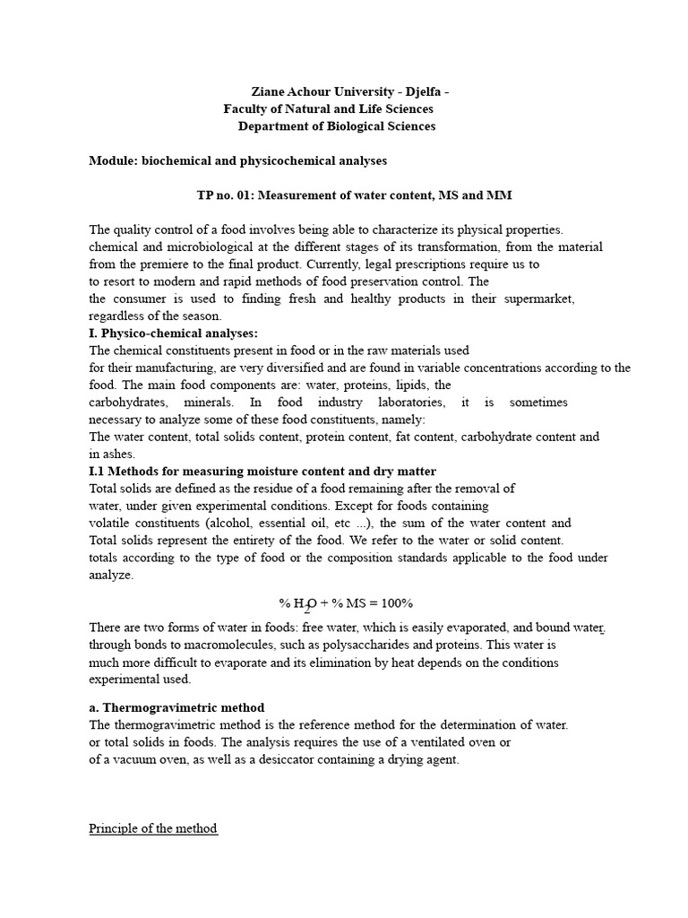 TP No. 01 Measurement of Water Content, MS AND MM | PDF | Water | Foods