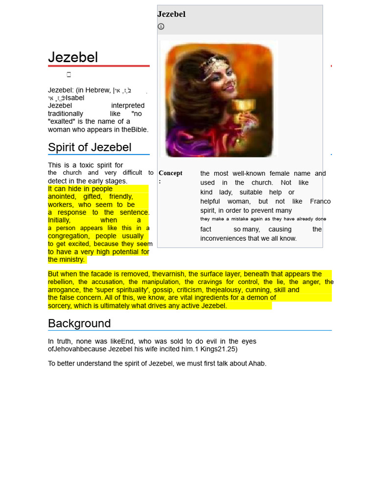 Understanding the Jezebel Spirit | PDF | Religious Belief And Doctrine