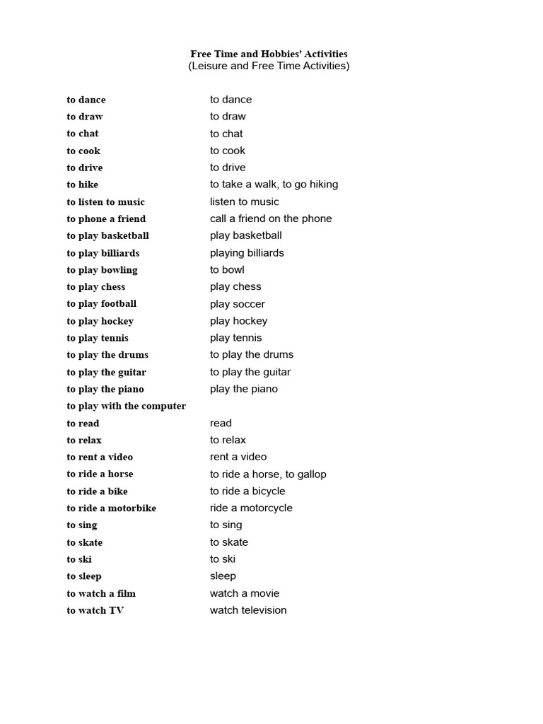 Tiempo Libre y Pasatiempos | PDF