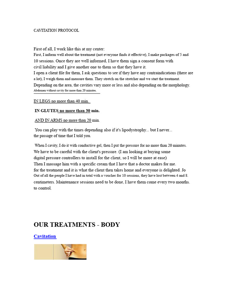 Cavitation Protocol | PDF | Adipose Tissue | Adipocyte