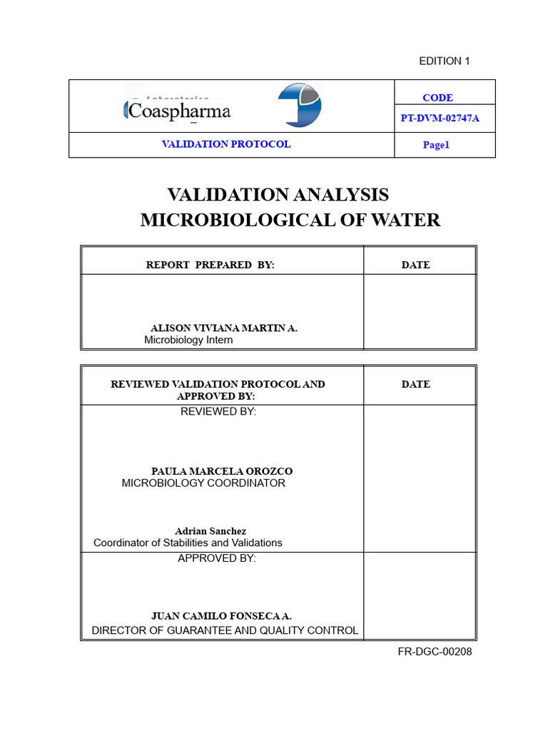 Protocol For Validation of Microbiological Analysis of Water | PDF ...