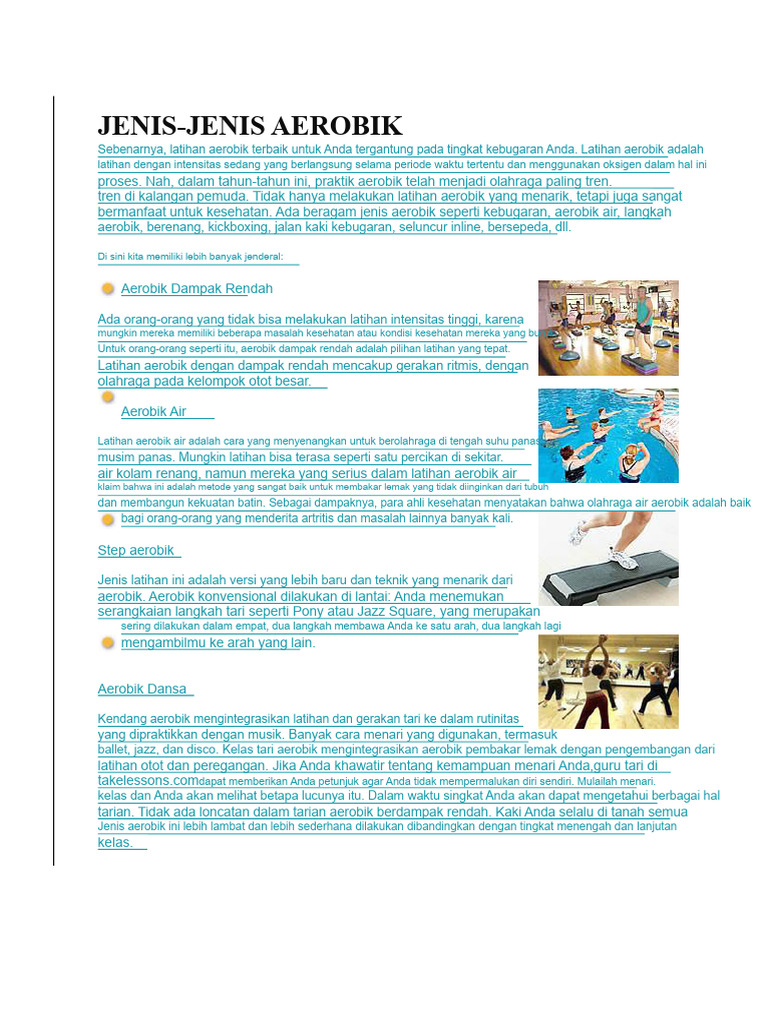 Jenis-Jenis Aerobik untuk Kebugaran Optimal | PDF