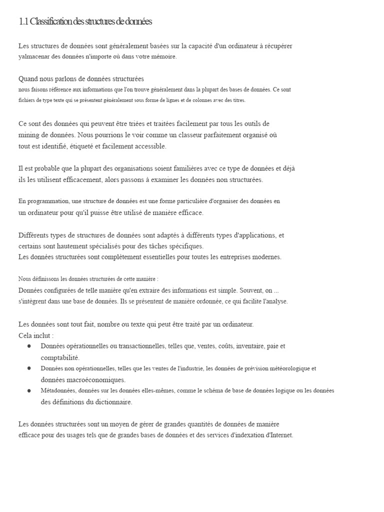 1.1 Classification Des Structures de Données | PDF | Variable (informatique) | Pointeur ...