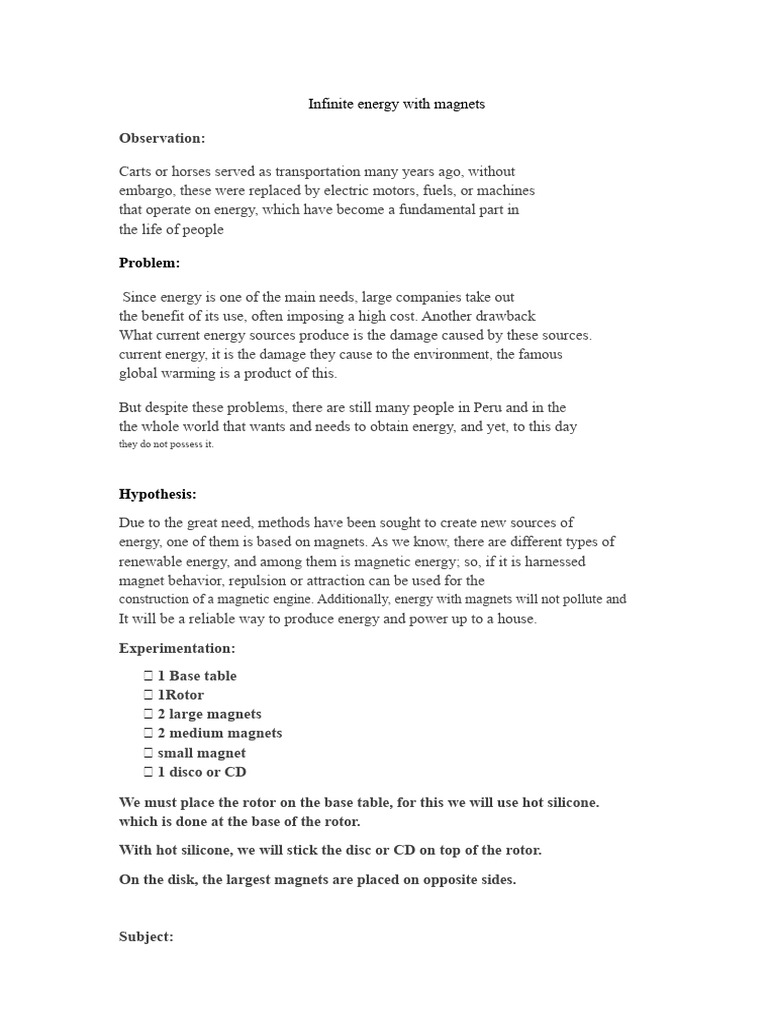 Infinite Energy With Magnets | PDF | Engines | Magnet