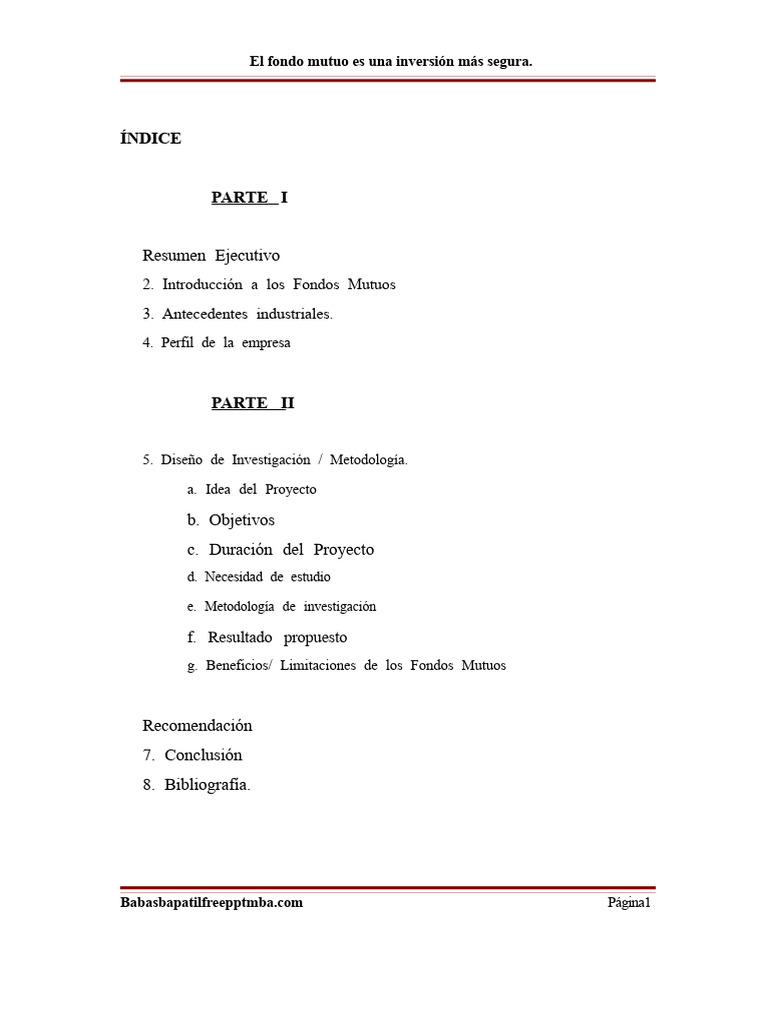 UN INFORME DE PROYECTO Sobre Fondos Mutuos, Una Inversión Más Segura ...