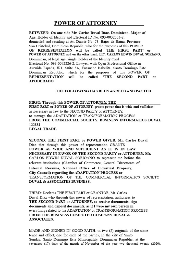MODEL - POWER OF REPRESENTATION - Duvalll | PDF | Justice | Crime ...