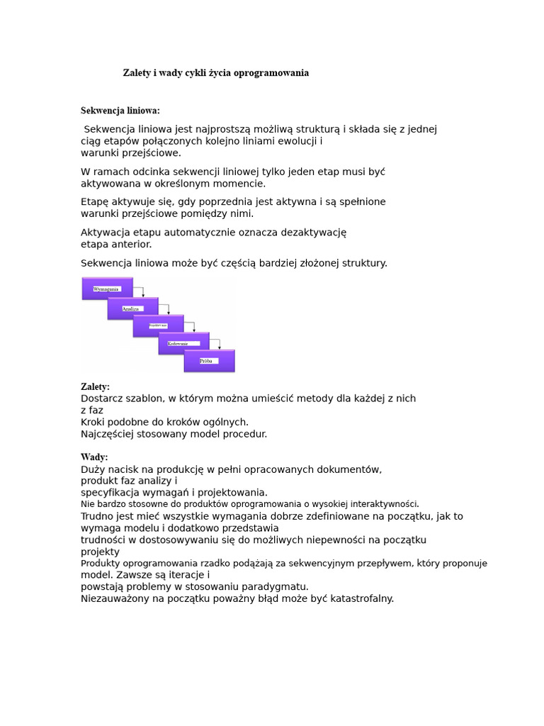 Zalety I Wady Cyklu Życia Oprogramowania | PDF