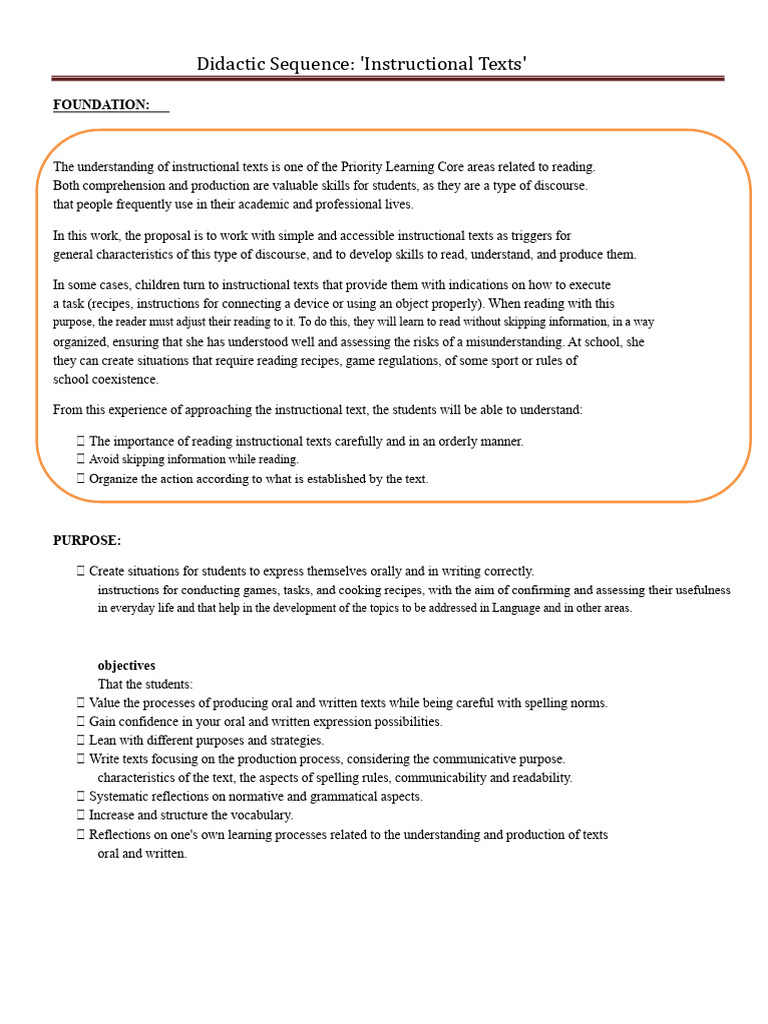 Instructional Texts Teaching Sequence | PDF | Reading Comprehension | Learning
