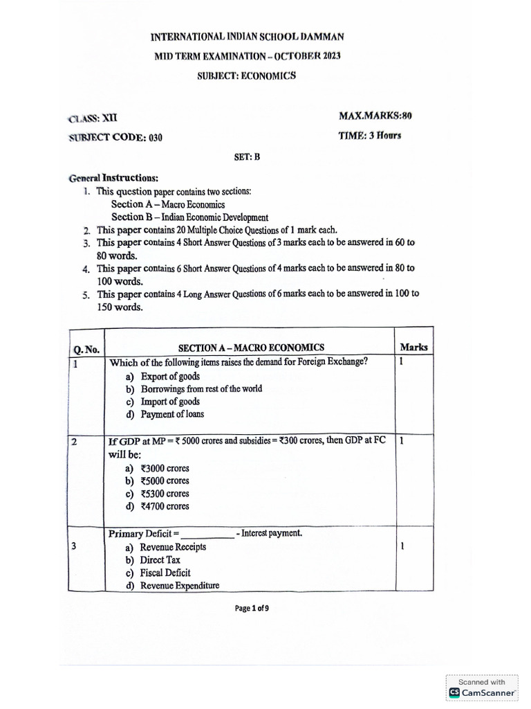 Economics Mid Term Paper 2023 | PDF