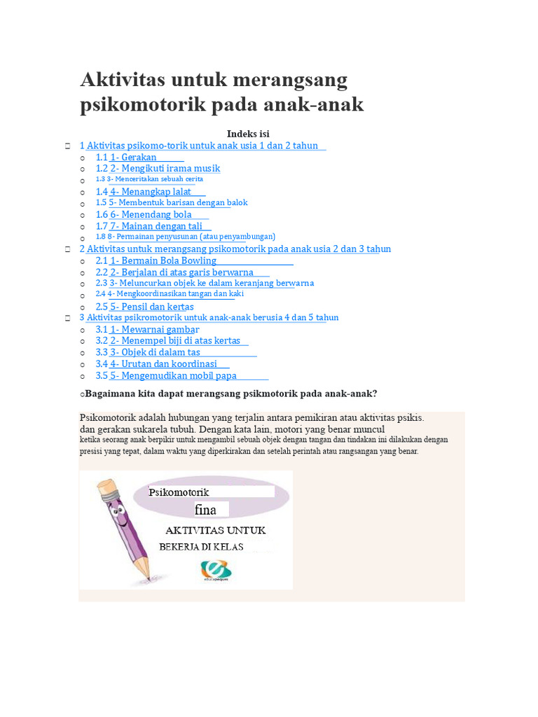 Aktivitas Untuk Merangsang Psikomotorik Pada Anak-Anak | PDF
