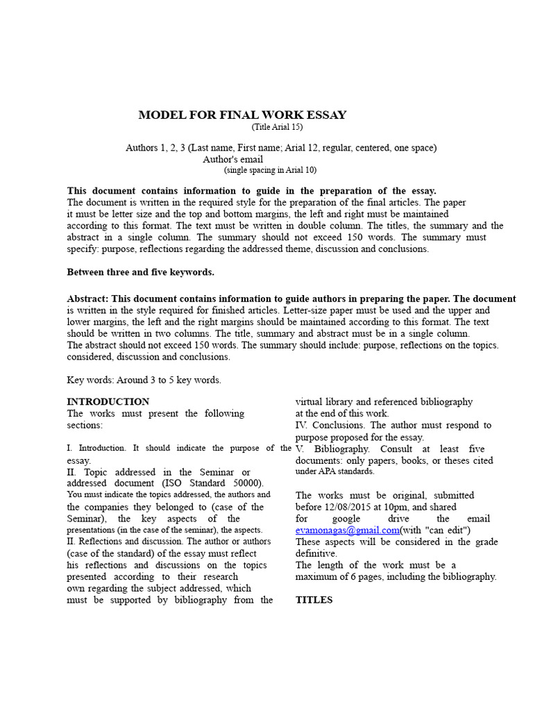 Model For Final Work Essay | PDF | Essays | Citation