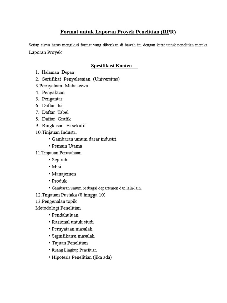 Format Laporan Proyek Penelitian RPR | PDF