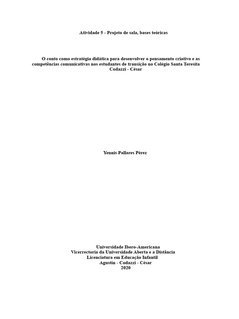 Atividade 5 - Projeto de Aula, Bases Teóricas | PDF | Aprendizado | Pedagogia
