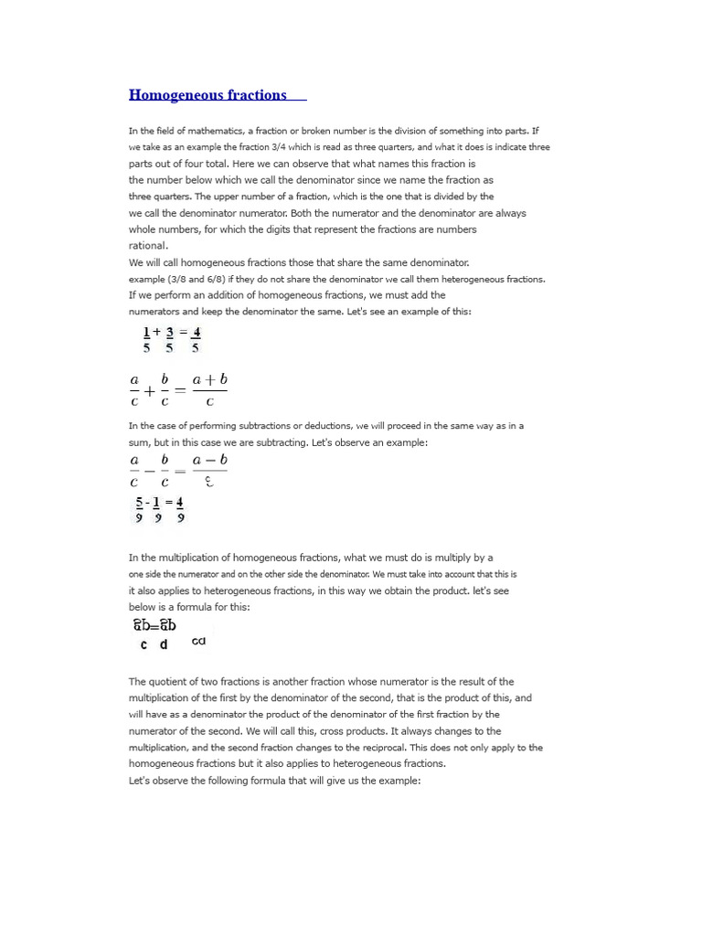 Ejercicios de Fracciones Homogéneas y Heterogéneas | PDF ...