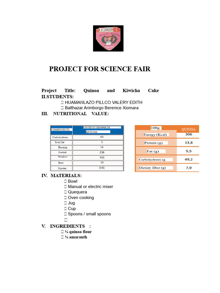 Project For Vale's Science Fair | PDF | Foods | Cooking