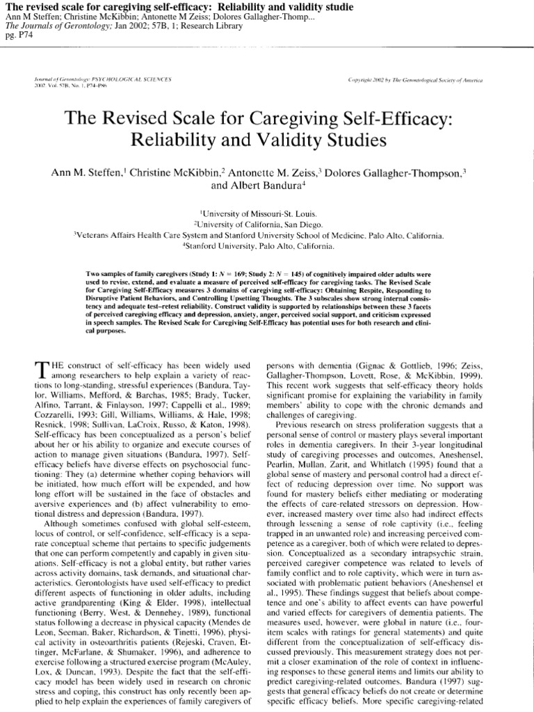 Caregiver Self Efficacy Scale R $ V | PDF | Business Law | Justice