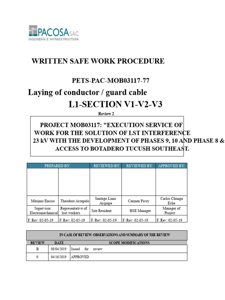 Safe Work Procedure for Cable Laying | PDF | Safety | Personal ...