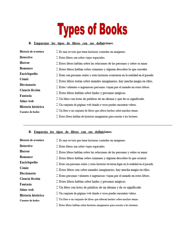 Tipos de Libros - Definición | PDF | Diccionario | Fantasía
