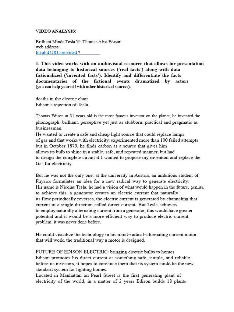 Analysis: Tesla VS Thomas Edison | PDF | Nikola Tesla | Alternating Current