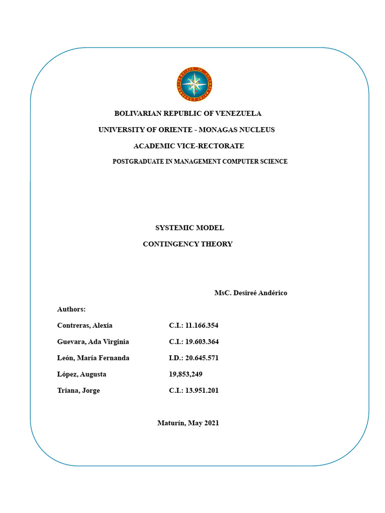 Systemic Model Contingency Theory | PDF | System | Theory