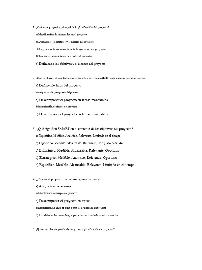 Preguntas y Respuestas | PDF | Gestión de proyectos | Planificación