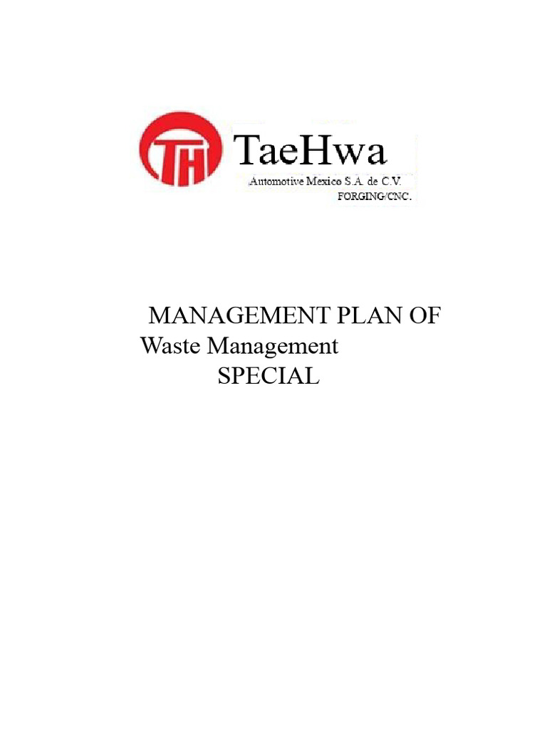 Waste Management Plan for TaeHwa Automotive | PDF | Waste | Waste ...