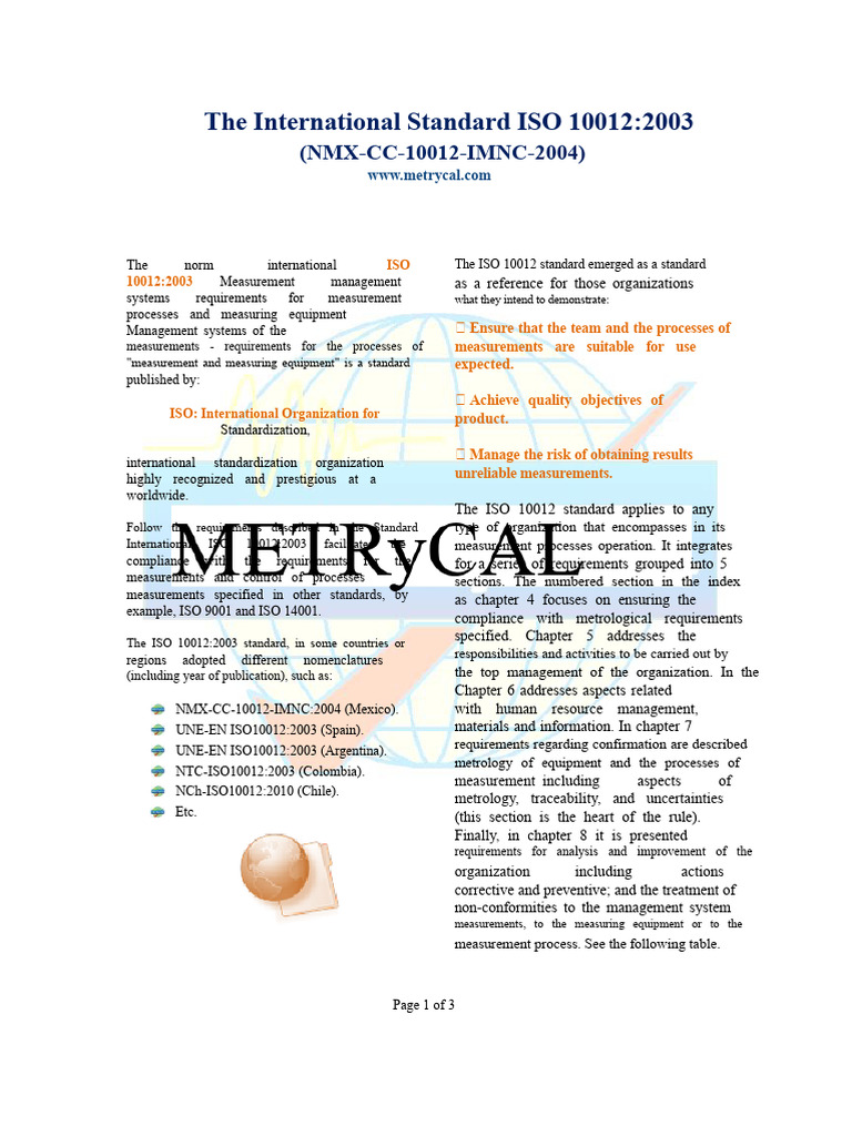 The International Standard ISO 10012 | PDF | Verification And ...