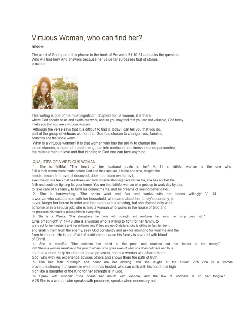 Virtuous Woman | PDF | Virtue | Book Of Proverbs