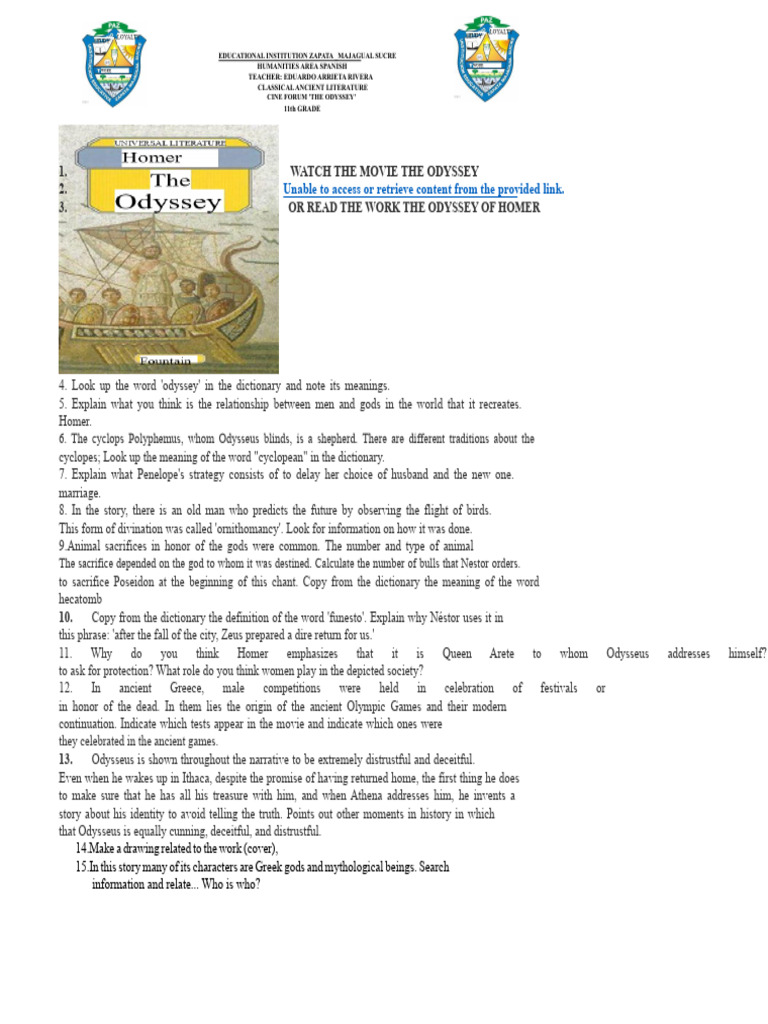 Spanish Classes 11TH Grade Ineza The Odyssey Film Forum | PDF | Odyssey ...
