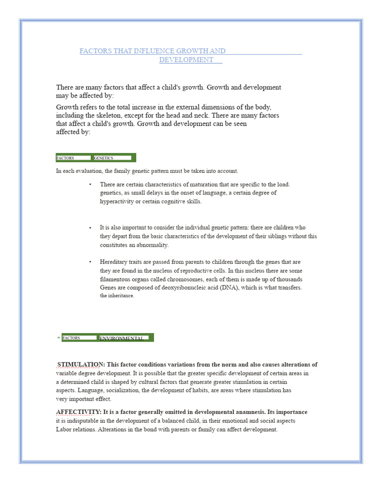 Factors Influencing Child Growth & Development | PDF | Genetics | Gene