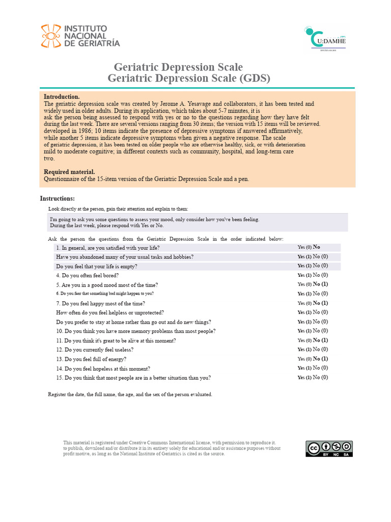 Geriatric Depression Scale Overview | PDF | Major Depressive Disorder ...