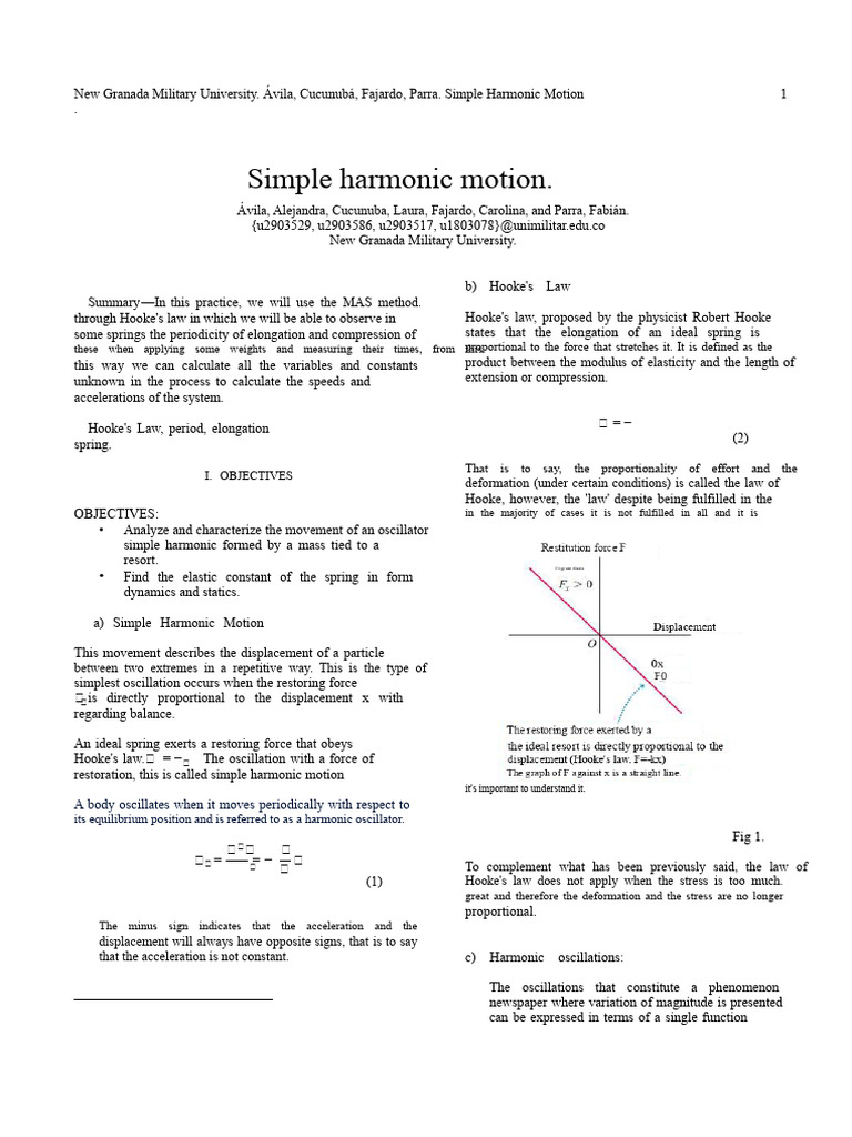 Pre-Report and Report On Simple Harmonic Motion | PDF | Oscillation | Force