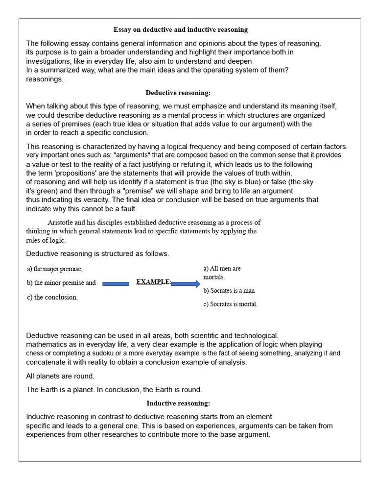 Essay On Deductive and Inductive Reasoning | PDF | Deductive Reasoning | Reason