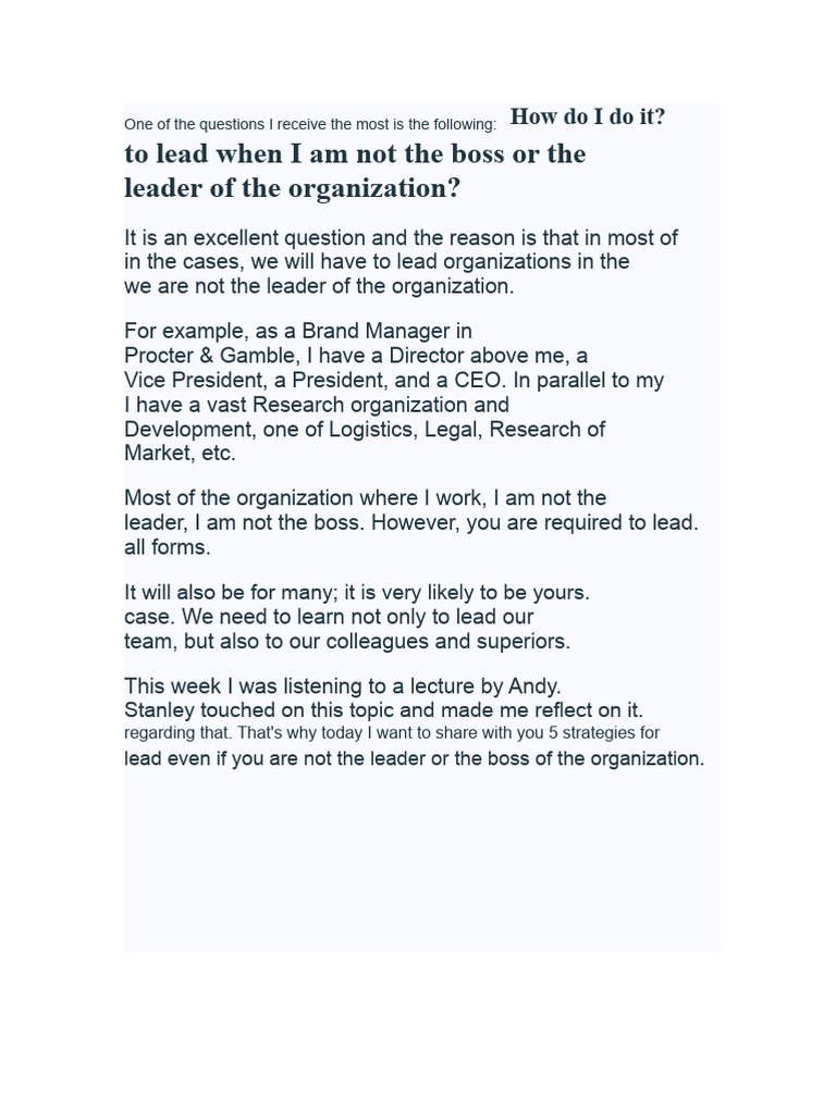 Leading Without Being A Boss | PDF | Leadership | Mindset