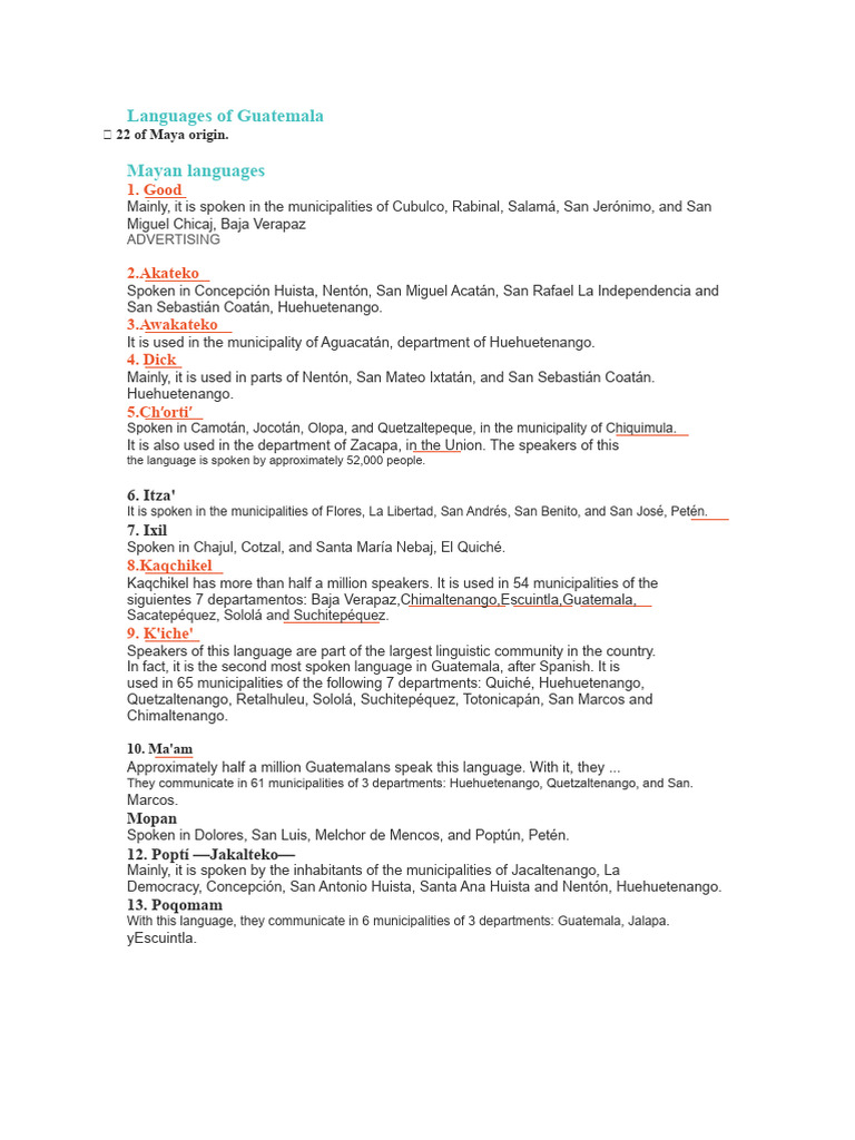 22 Mayan Languages of Guatemala | PDF | Guatemala | Language Families