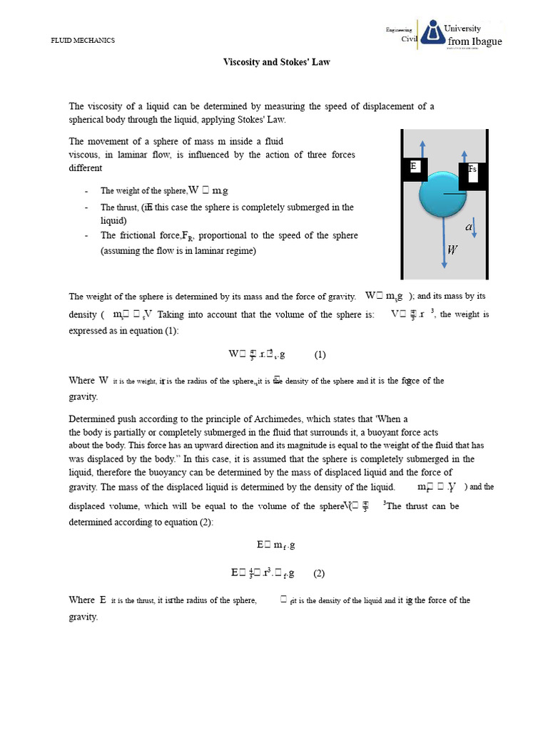 Viscosity and Stokes' Law PDF | PDF | Viscosity | Force