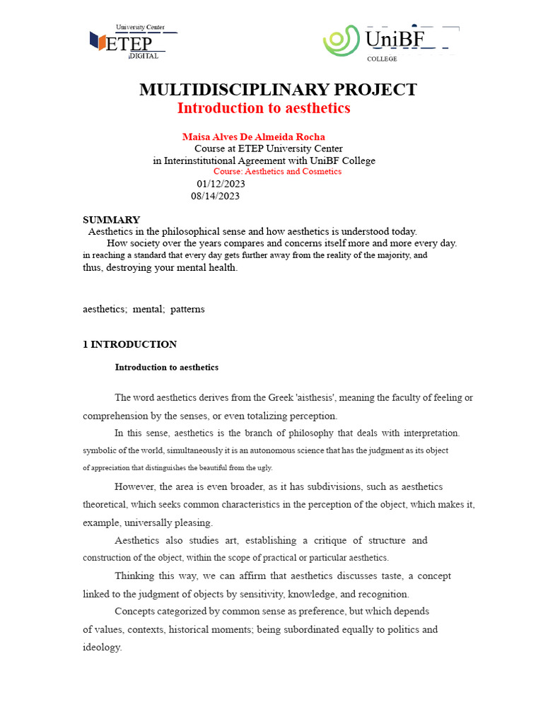 Introduction To Aesthetics in PDF 14-08 | PDF | Aesthetics | Beauty