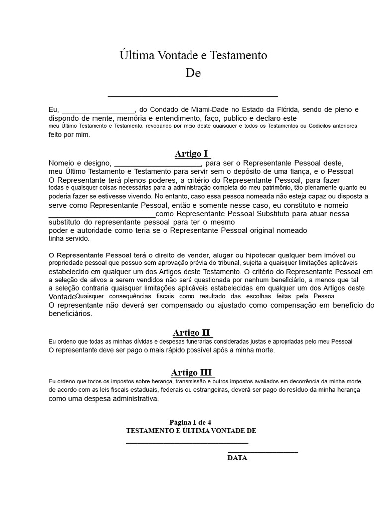 Formulário de Testamento de Última Vontade Da Flórida | PDF | Testamento