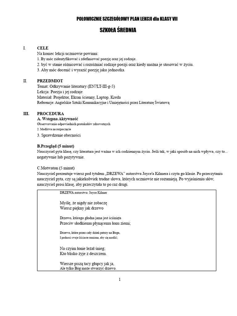 4a's LP Dla Klasy 7 - JHS (Poezja) | PDF