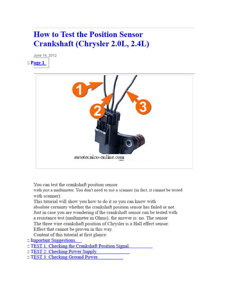 How To Test The Crankshaft Position Sensor | PDF | Voltage | Electrical ...