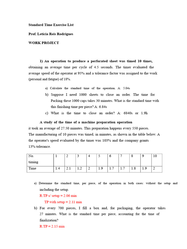 Standard Time Calculation Methods | PDF