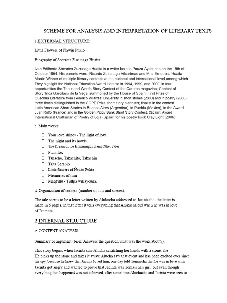 Schema For Analysis and Interpretation of Literary Texts | PDF