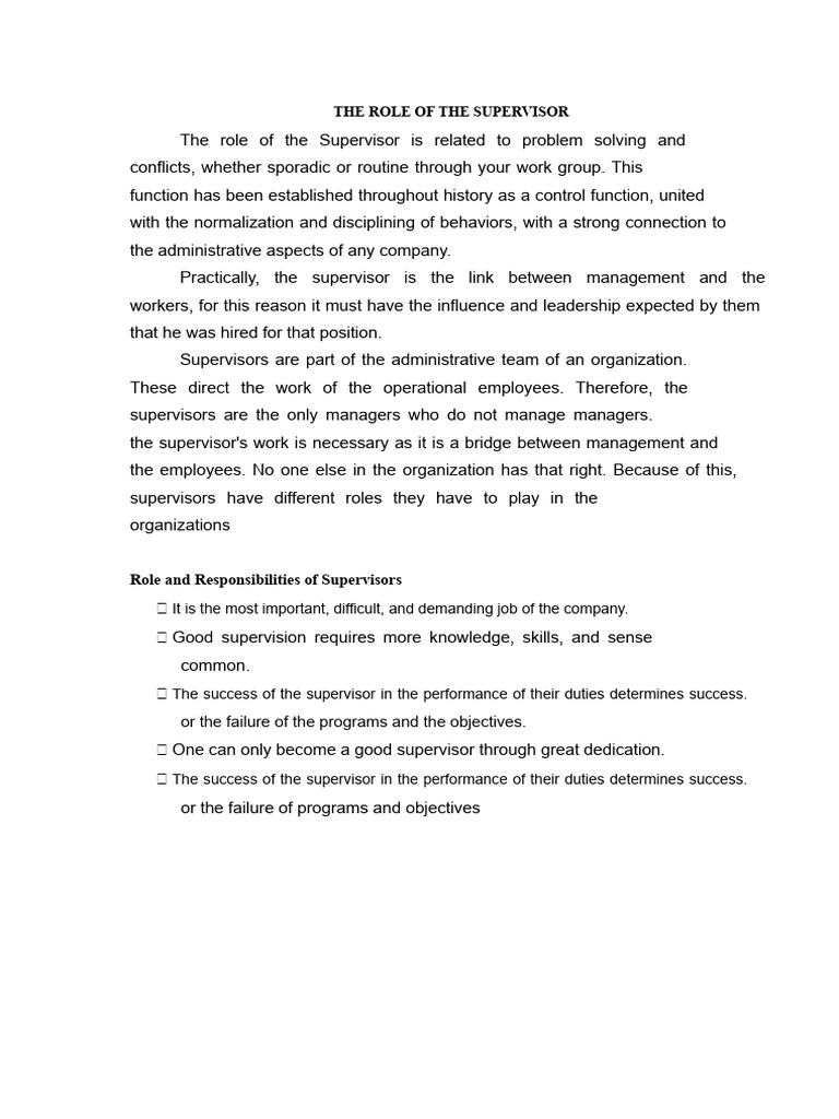 Supervisor's Role in Planning and Management | PDF | Leadership ...
