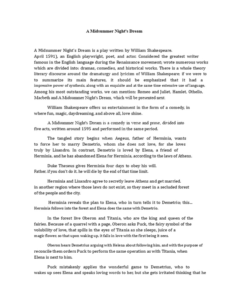 A Midsummer Night's Dream Overview | PDF | A Midsummer Night's Dream