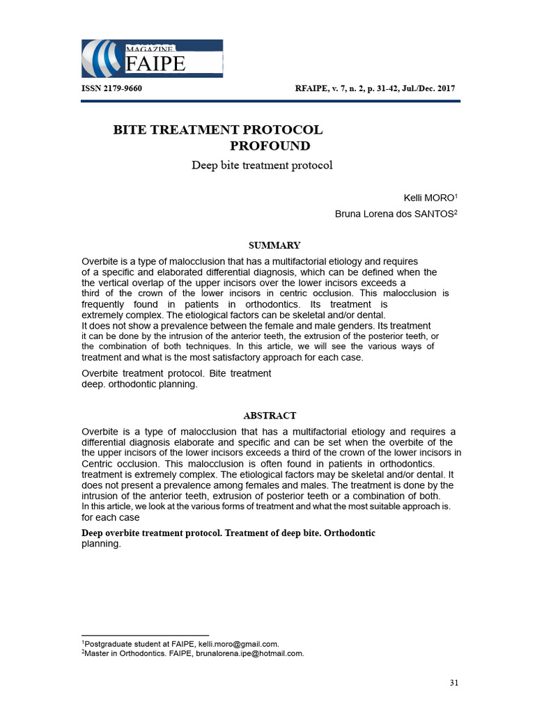 Treatment Protocol For Deep Bite | PDF | Orthodontics | Dental Anatomy