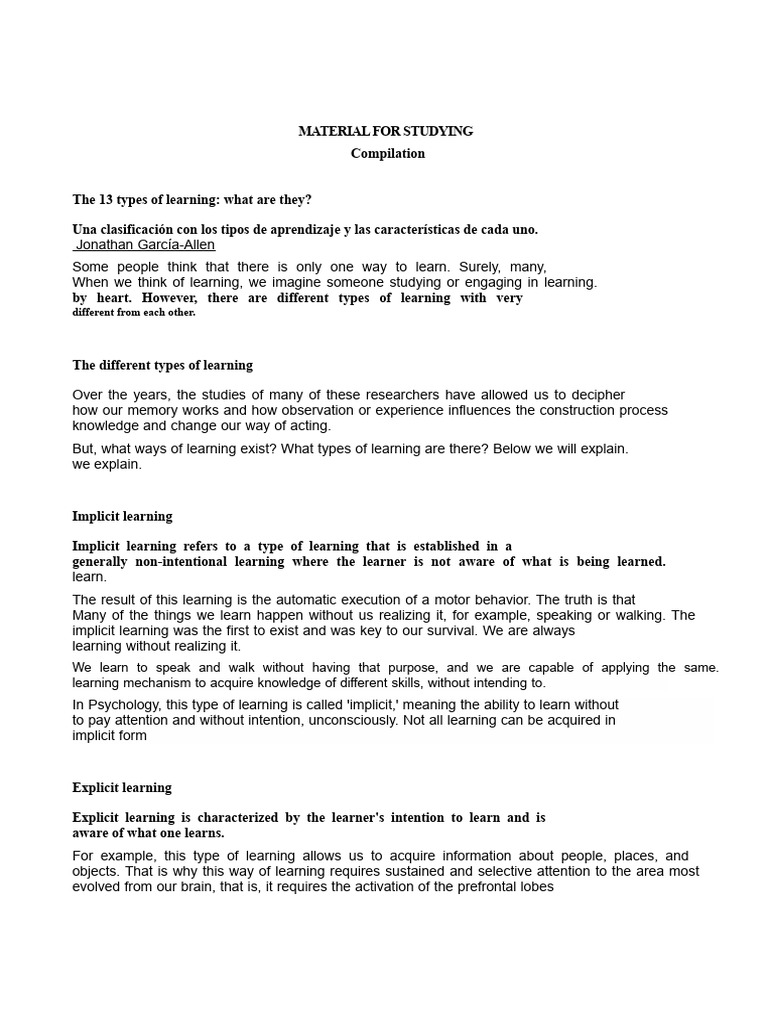 Types of Learning | PDF | Learning | Psychological Theories